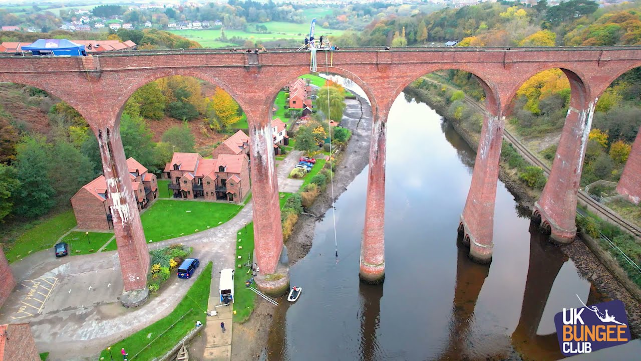 UK Bungee Club - Whitby Larpool Viaduct Bridge Bungee Jump - YouTube