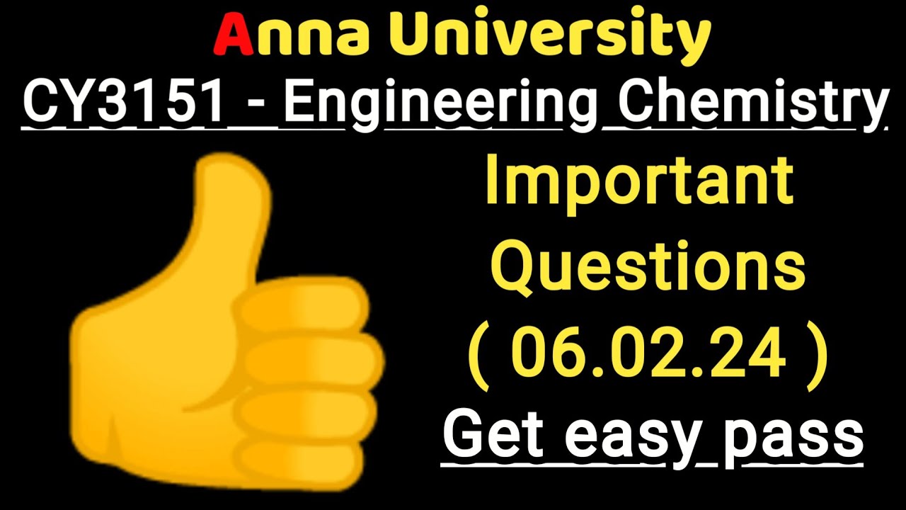 cy3151 engineering chemistry | important Questions |How to get easy ...