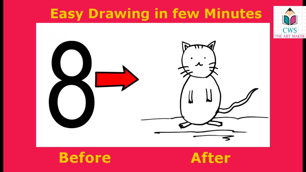 How To Draw Rat Using Number "8" | kids Easy Art | Numbers drawing ...