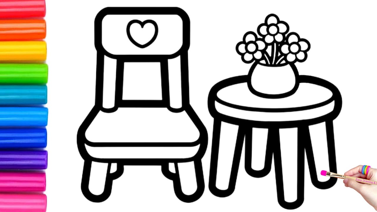 Chair, Table and Flowers Drawing,Painting and Coloring for Kids ...
