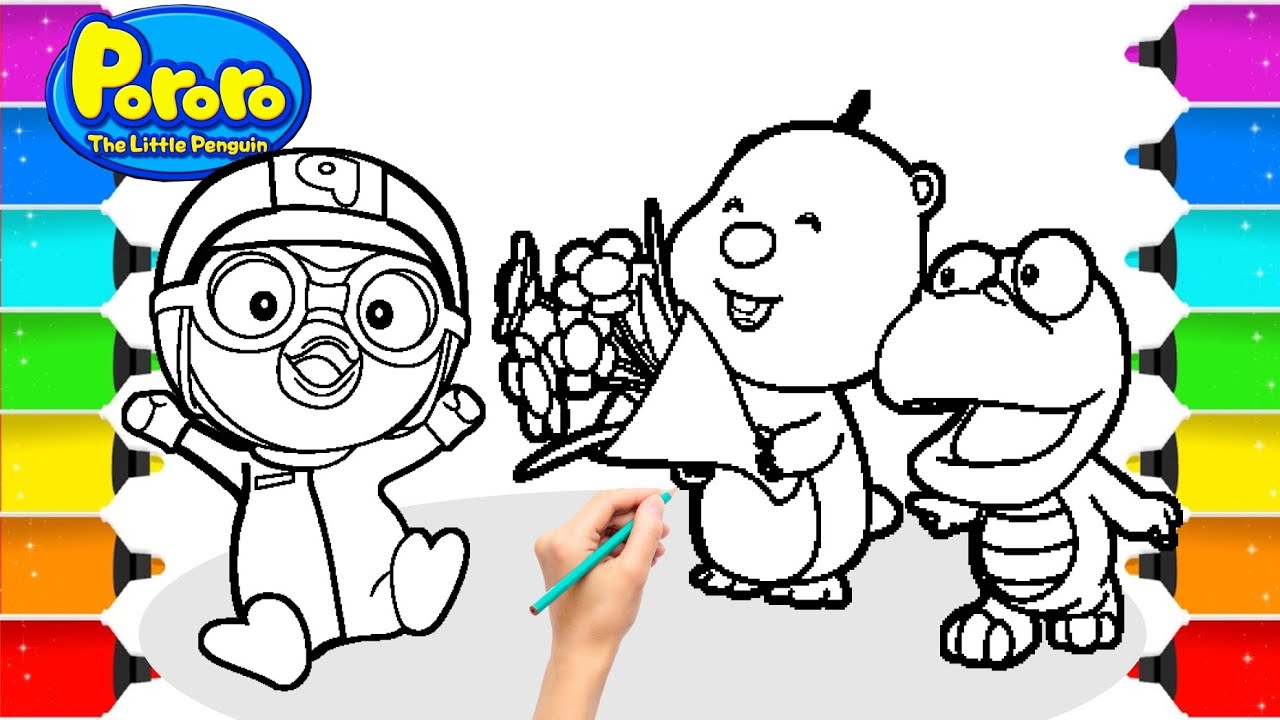 Coloring Pororo the little penguin Loopy brings flowers for Pororo ...