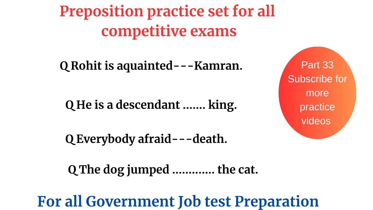 Preposition exercise| Practice set for all competitive exams| Part 33 ...