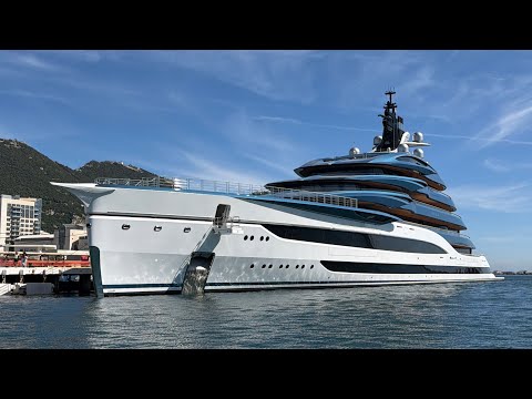 GIANT Brand New 134m Lürssen Superyacht Deep Blue Docked in Gibraltar
