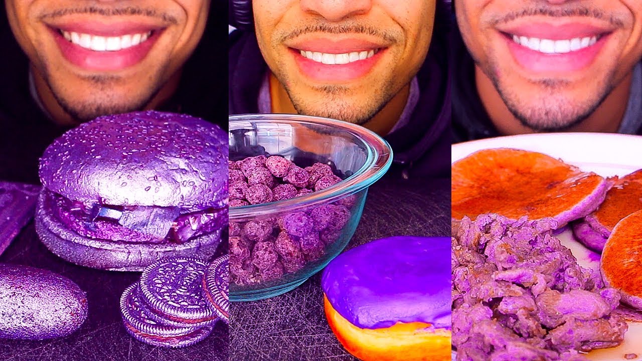 ASMR EATING ONLY ONE COLOR FOOD FOR 24 HOURS MUKBANG PURPLE FOOD JERRY ...