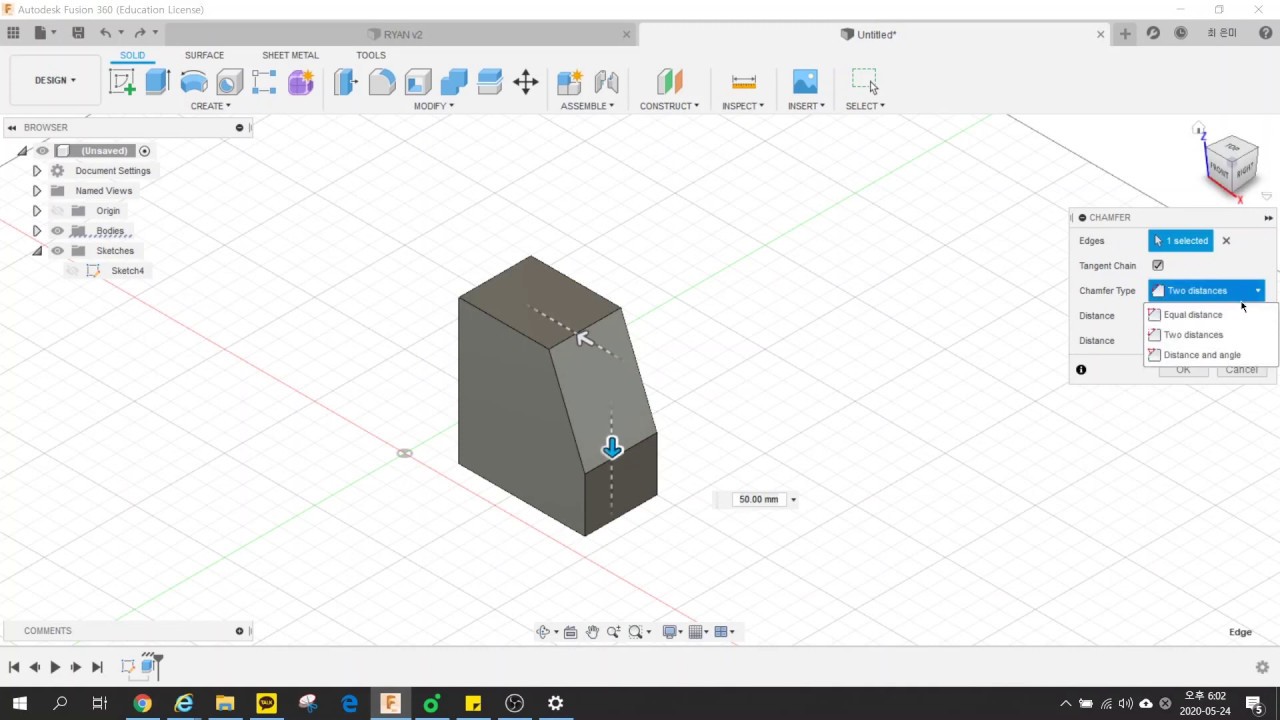 6.퓨전360 모깎기,동글하게만들기(챔버필렛) (Fusion 360 Chamber Fillet. Sub kor) - YouTube