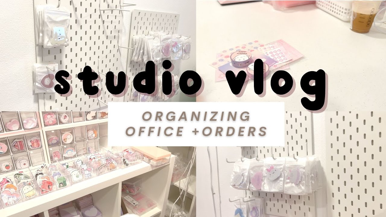| studio vlog | 📦 organizing my office, de-cluttering, packing order ...