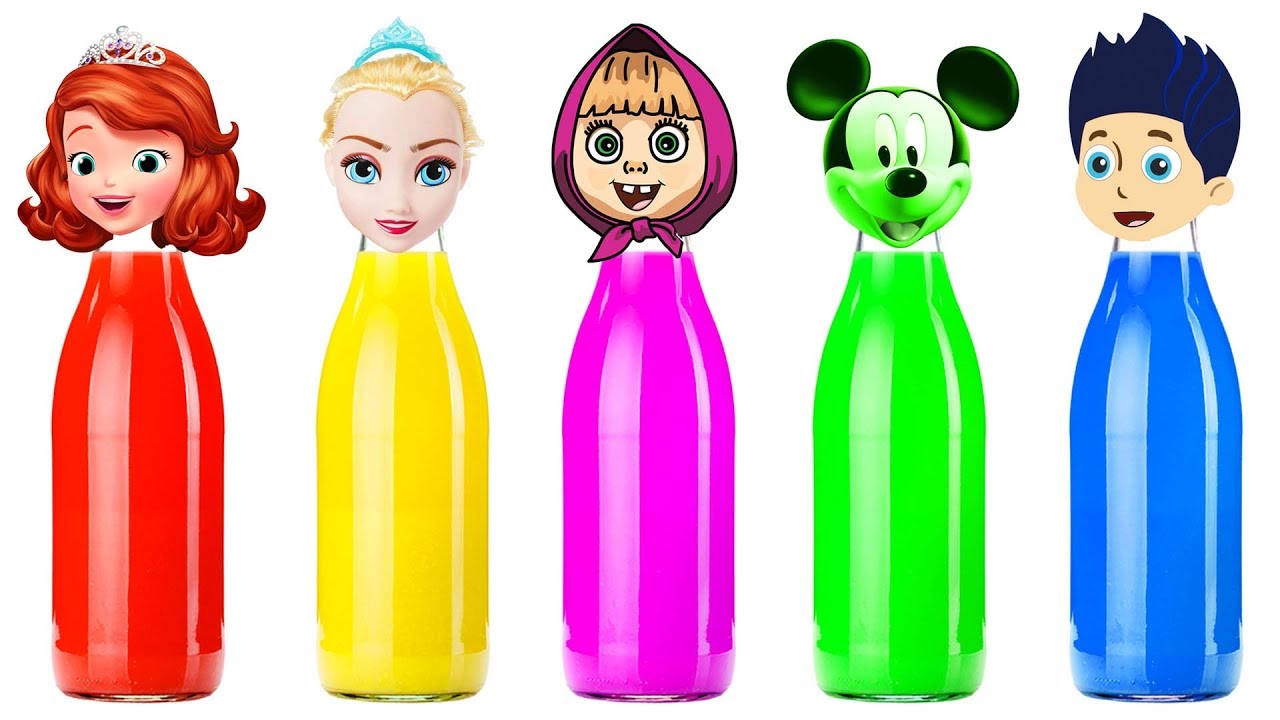 Ryder Elsa Sofia Masha Mickey Mouse Bottles Finger Family Colors Learn ...