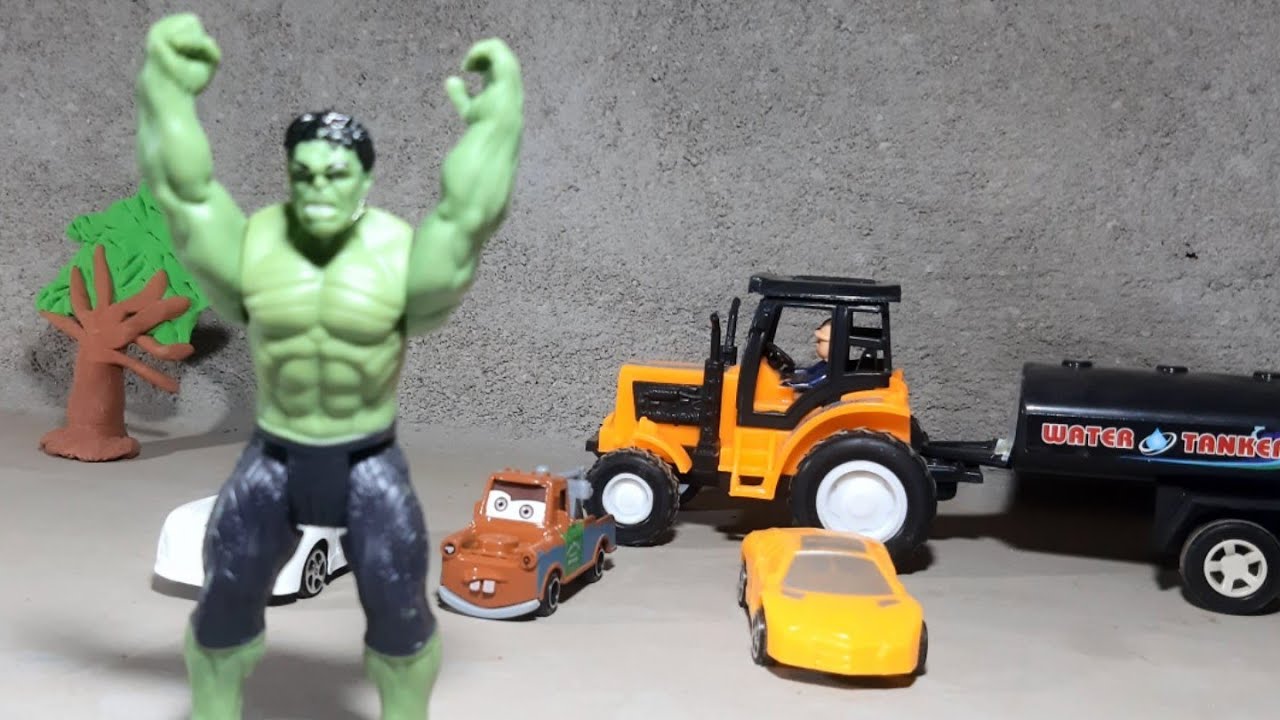 hulk angry on a mini truck | car, tracter, bus train toy | toys of kids ...