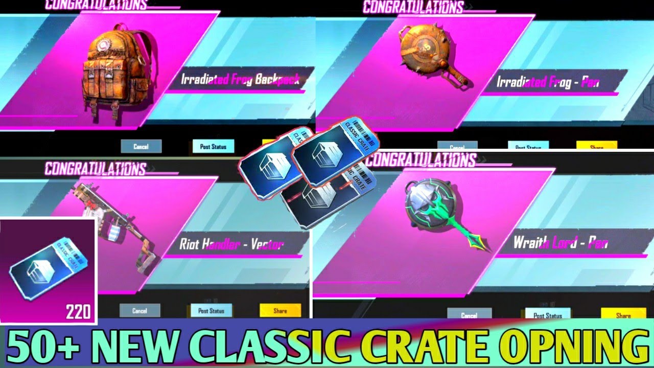 NEW CLASSIC CRATE 50+free classic crate Opening bgmi 😱 bgmi classic ...