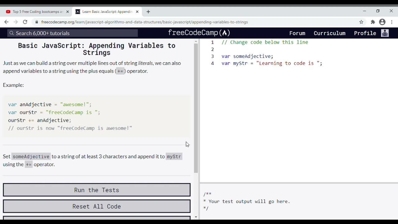 30 - Learn Basic JavaScript Appending Variables to Strings - YouTube