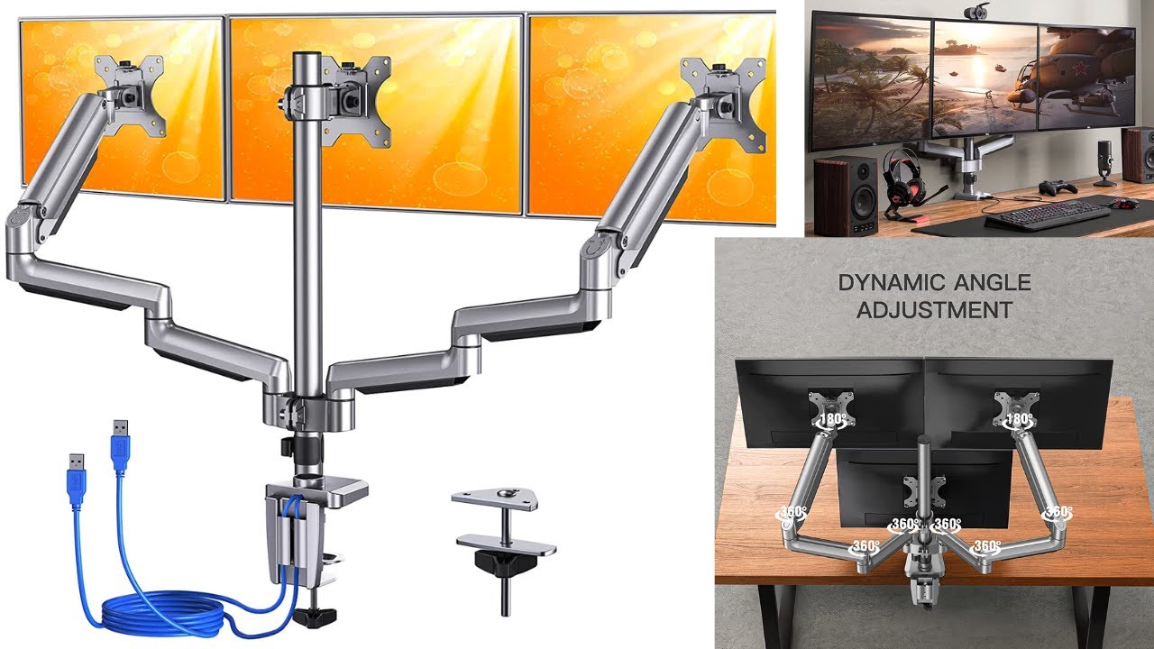 ErGear Triple Monitor Stand Mount/Fully Adjustable Articulating Gas ...