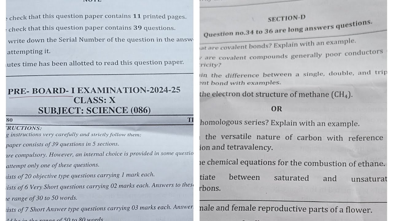 Class 10th pre board 1st science question paper section D questions ...