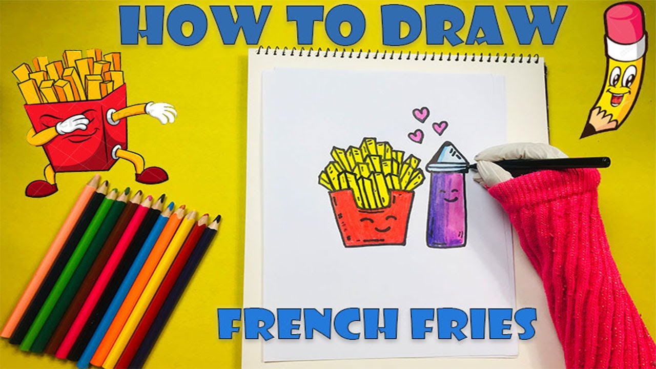 How to draw cute funny french fries- Easy and kawaii - YouTube