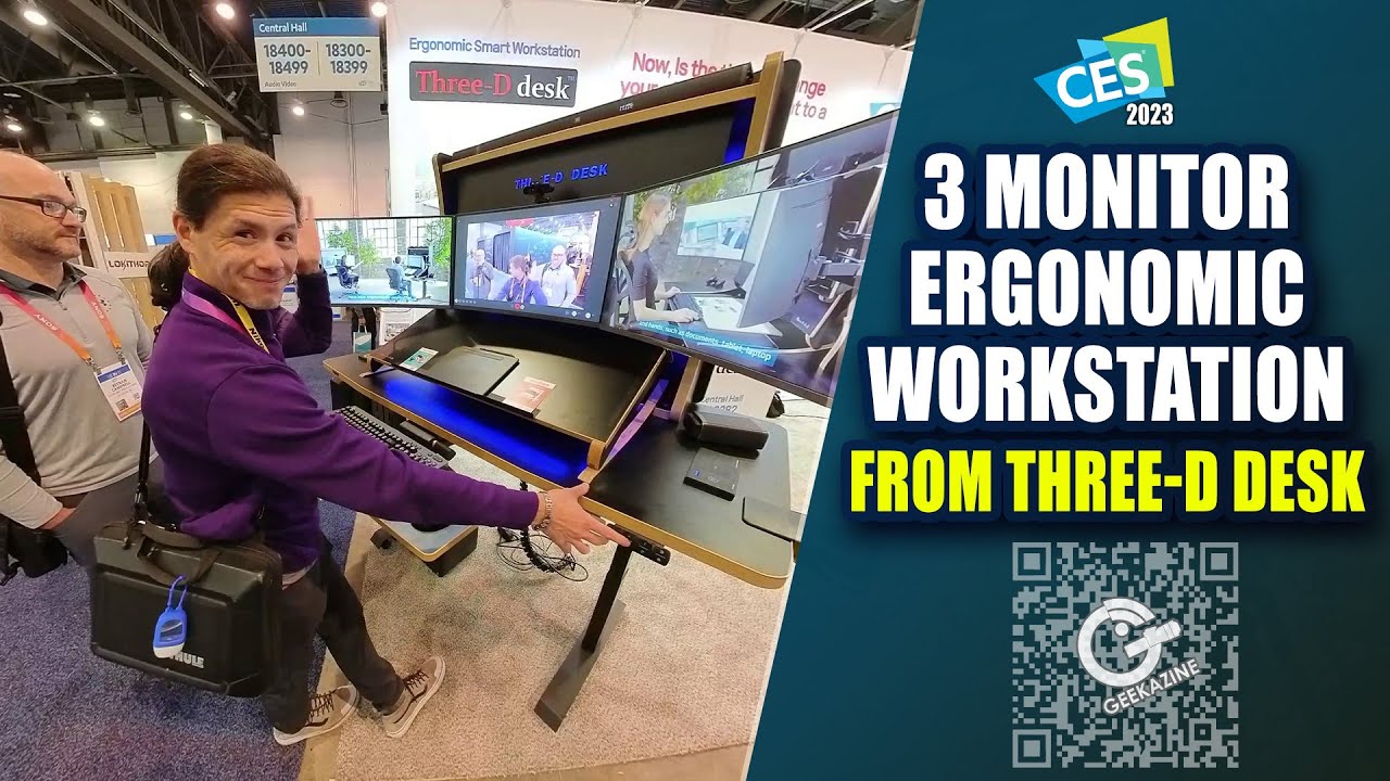 Three Monitor Smart Ergonomic Workstation from Three-D Desk - YouTube
