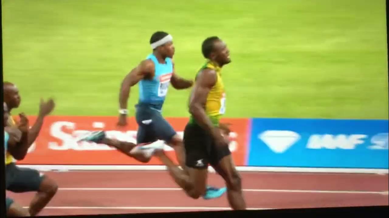 100m Sprint Usain Bolt vs Kim Kolins Slow motion camera sides - YouTube