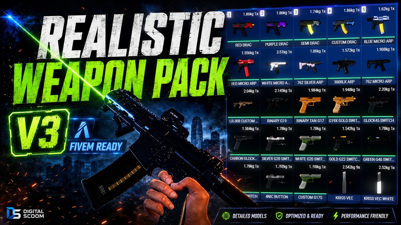 FiveM | Realistic Weapon Pack V3 | Cheap | Switches | Beams ...