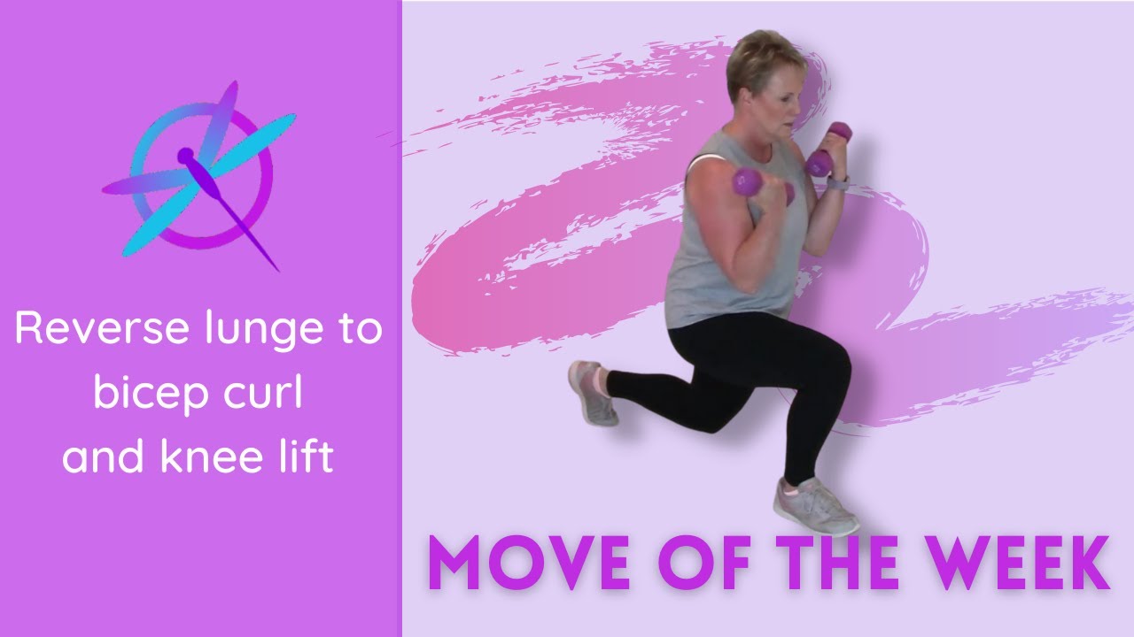 Reverse lunge to bicep curl with knee lift - YouTube