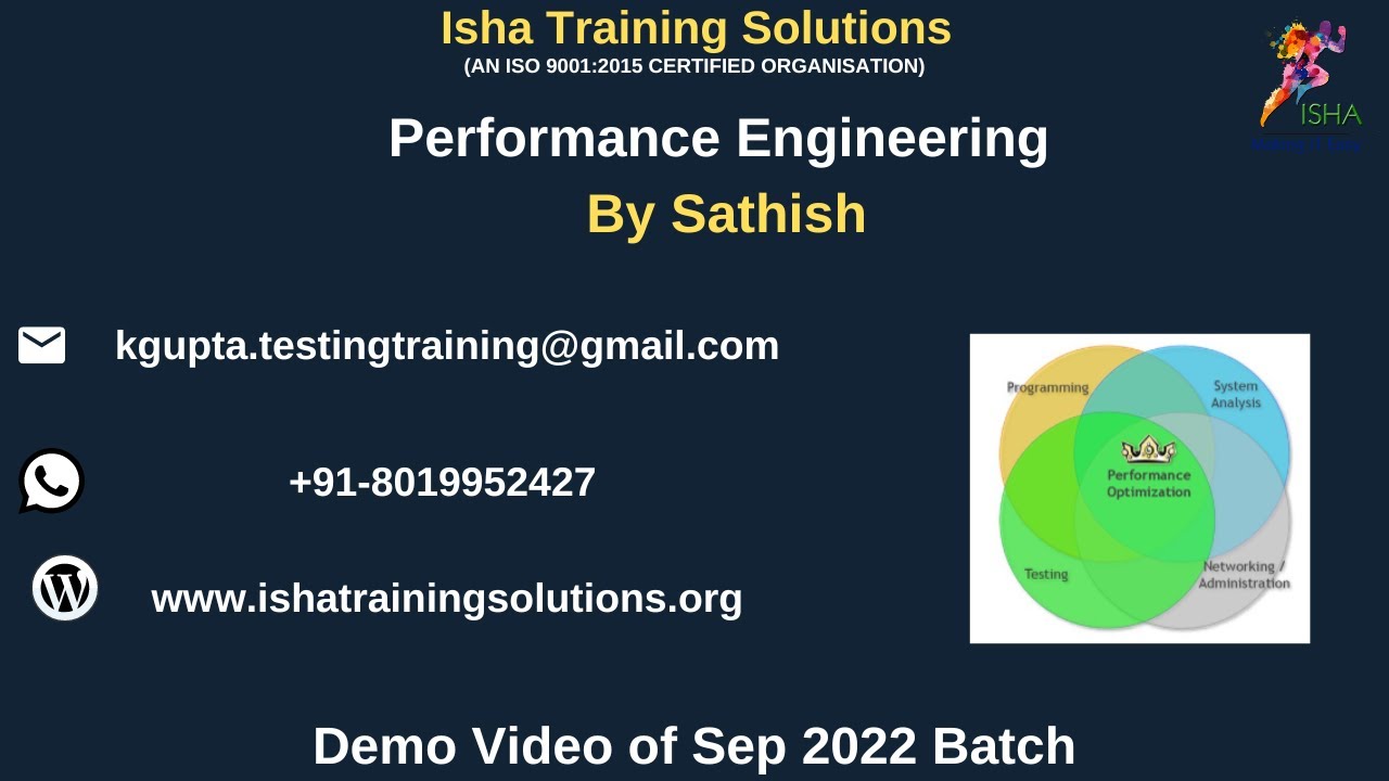 Performance Engineering Demo Video On 1st Sep. Pls contact/whatsapp us ...