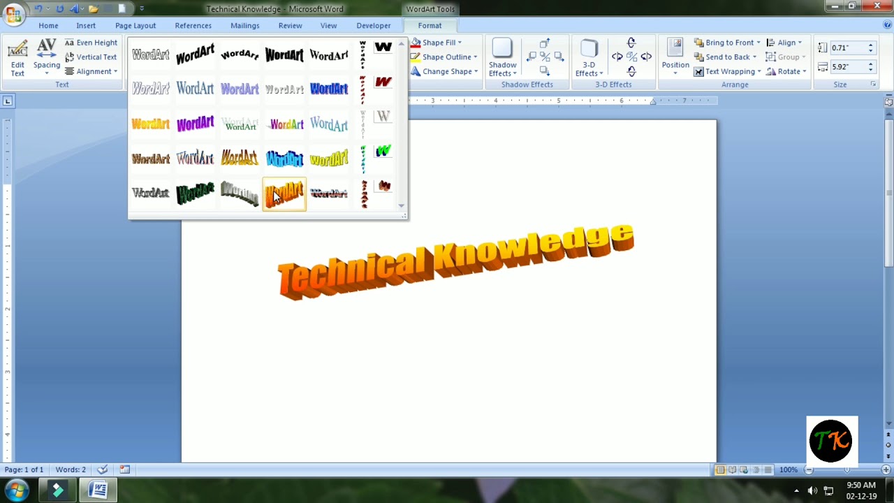 3D Art Font Work in MS Word l Microsoft Office Word 2007 - YouTube