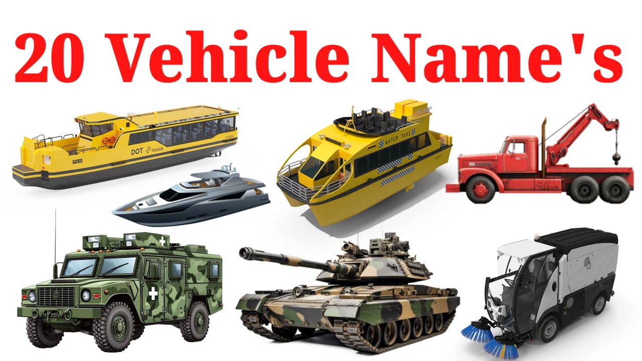 20 वाहनों के नाम | 20 Vehicles Name in English for Kids | Learn ...