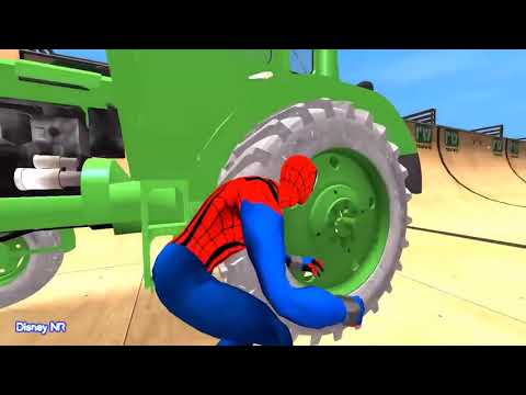 Örümcek Adam Renkli Traktör ile Hız Denemesi ve Rampa Atlayışı