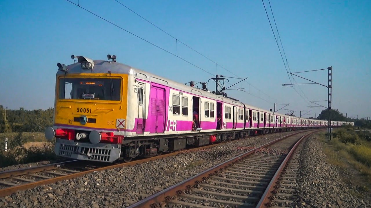 High speed sharp curvy shiny colorful EMU local trains of Eastern ...