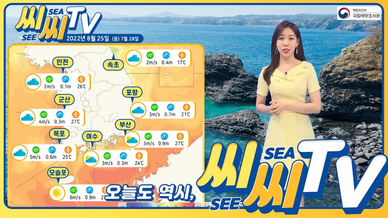 [See Sea TV] 2022년 8월 25일 해상은 대체로 무난할 것으로 전망됩니다. / 해양예보 On바다 - YouTube
