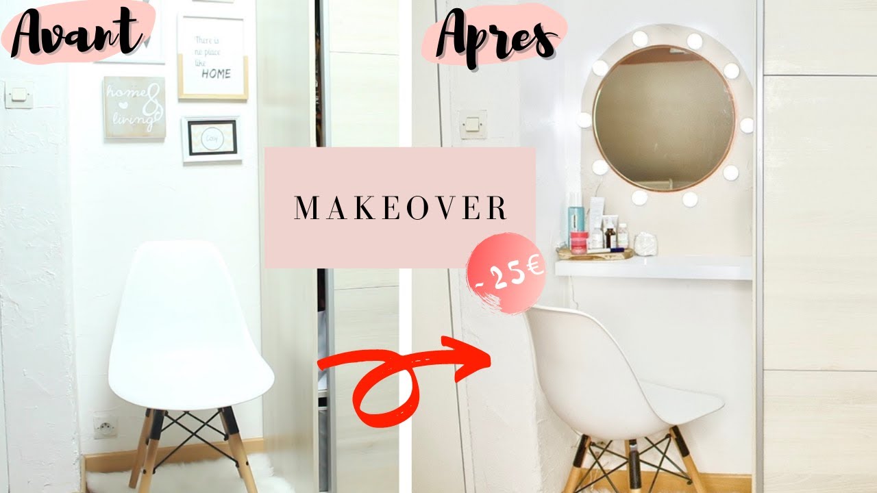 MAKEOVER CHAMBRE PETIT BUDGET - DIY COIN COIFFEUSE MOINS 25€ - YouTube
