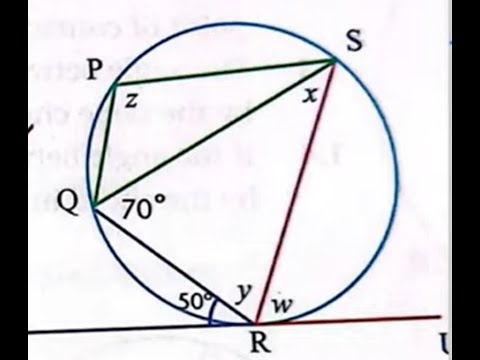 Determine angle w, x, y and z given tangent and cyclic quad. - YouTube