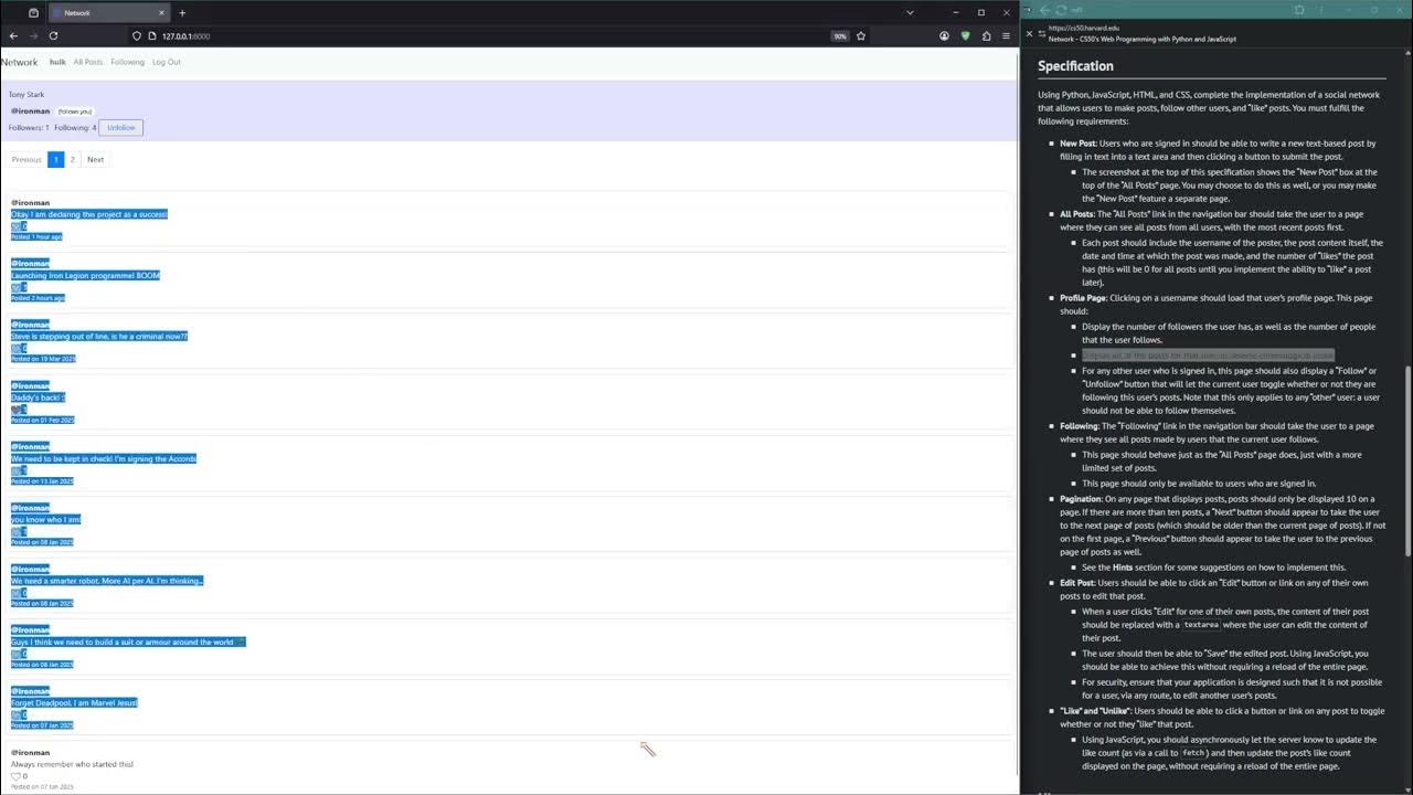 Network - CS50W Project 4 - Mihir Modi - YouTube