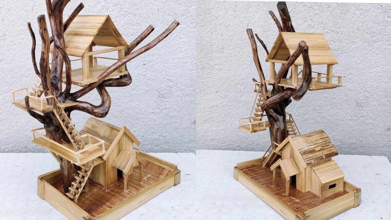 How to make a miniature tree house from bamboo | wooden tree house ...