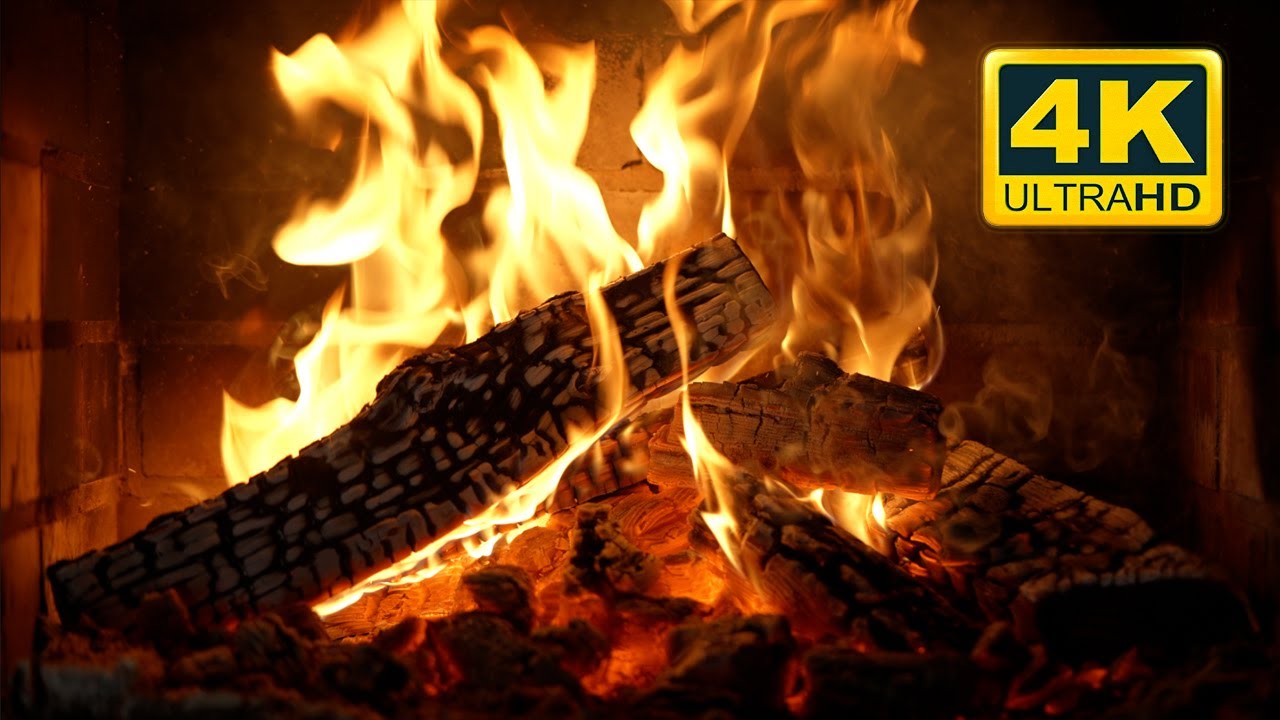 Fireplace at Night 4K 🔥 Cozy Fireplace (12 HOURS). Fireplace video with ...