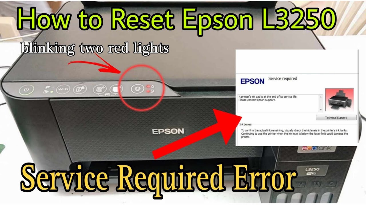 How to reset epson L3250 Printer(service required error) - YouTube