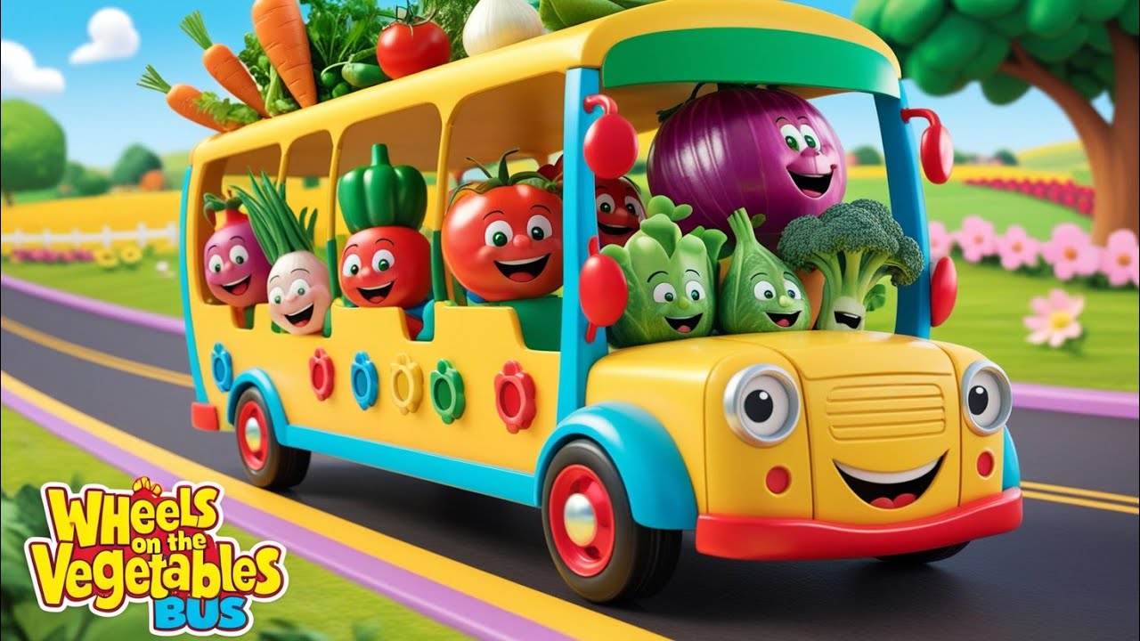 "🚍🎶 Wheels on the Vegetables Bus! 🌽🥕 Fun Nursery Rhymes for Kids! 🚀 ...