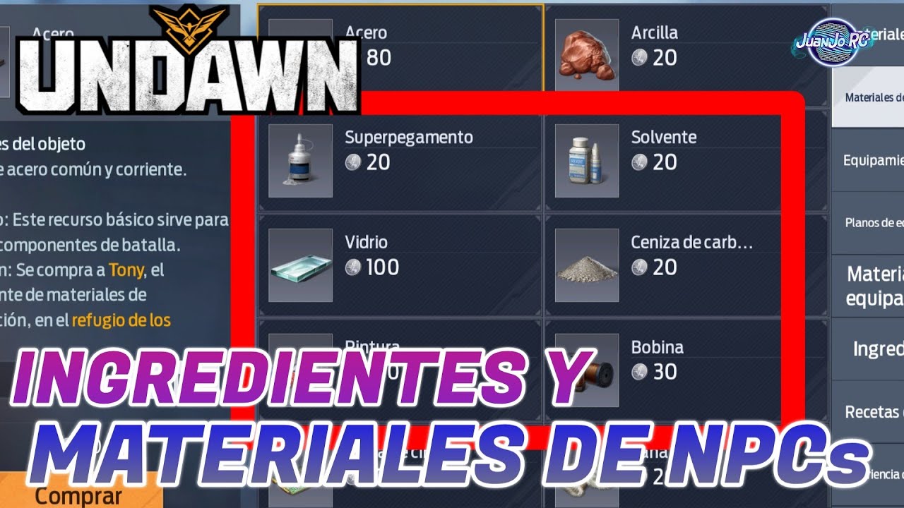 UNDAWN - INFO SOBRE LOS MATERIALES E INGREDIENTES DE LOS NPC! [JuanJo ...