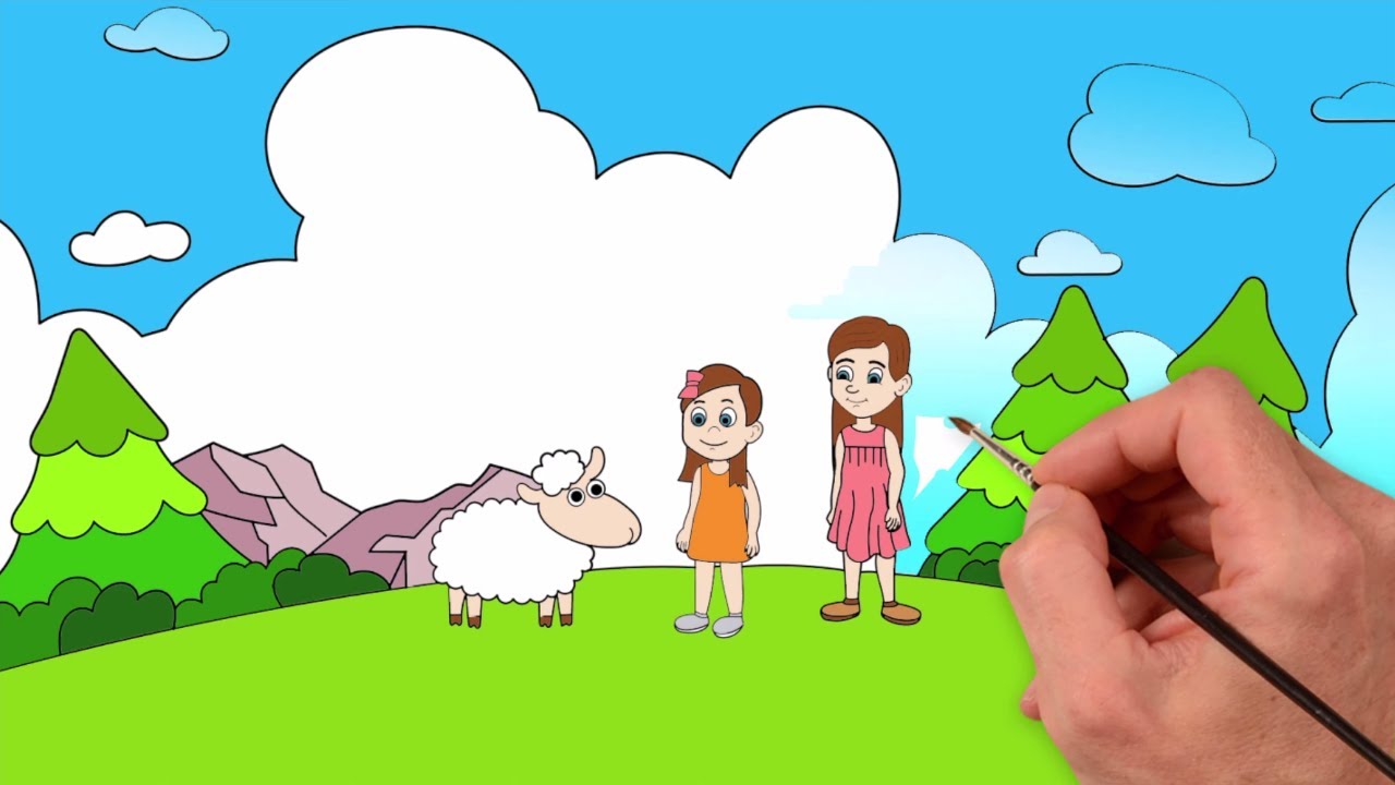 Mary Had a Little Lamb - Coloring pages. Drawing for kids. How to draw ...