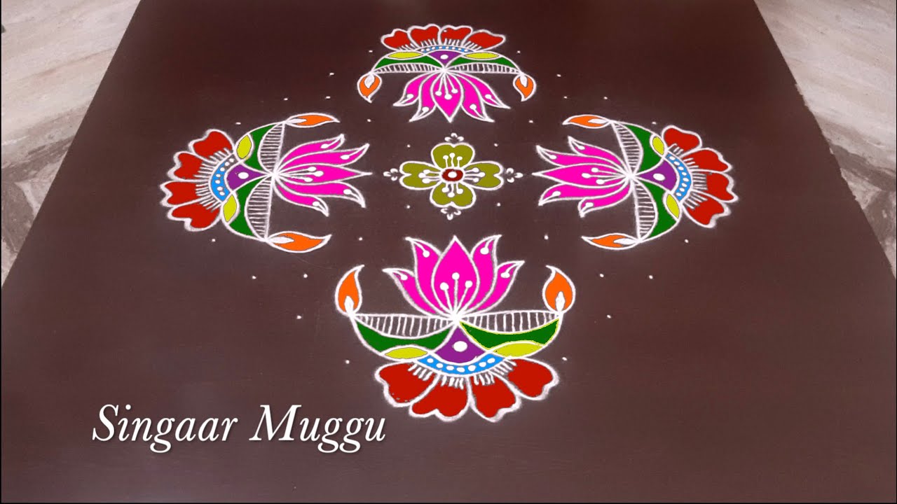 Diya rangoli with 13X3 dots | Deepam rangoli | Pandaga muggulu ...