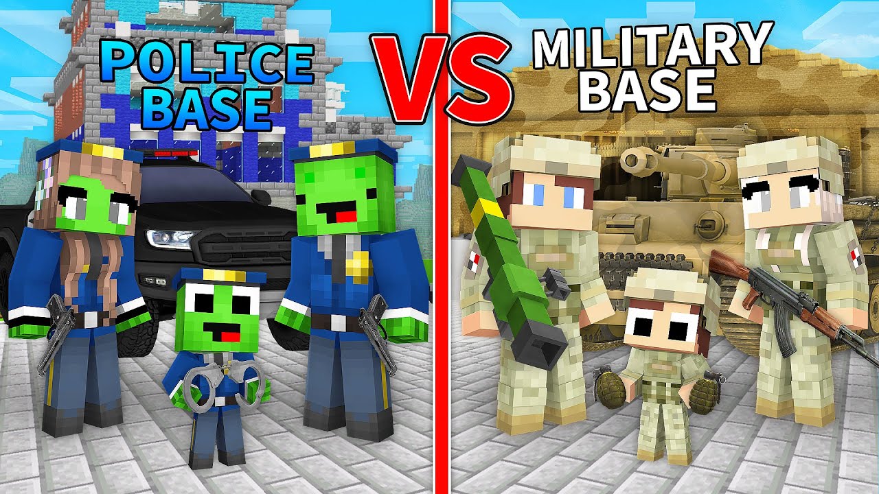 Mikey Family POLICE BASE vs JJ Family MILITARY BASE in Minecraft (Maizen) - YouTube