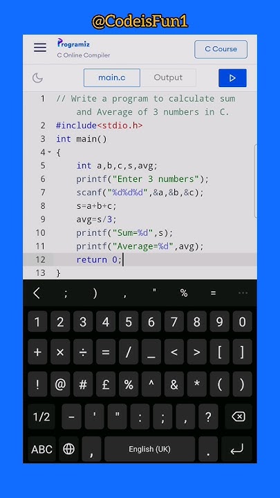 Sum and Average in C | Average of 3 numbers in C program|C Tutorial| #c ...