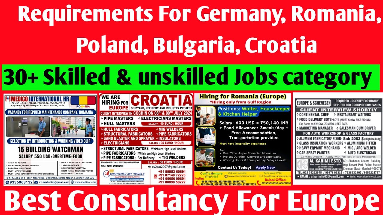Europe Jobs Vacancy 2024 | Skilled & Unskilled Jobs Category | - YouTube