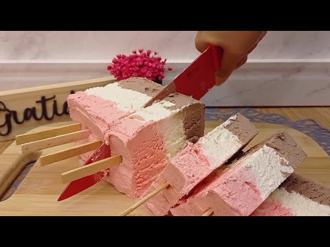 ✅Sem molde faça um sorvete napolitano no palito com 10 minutos e poucos ingredientes