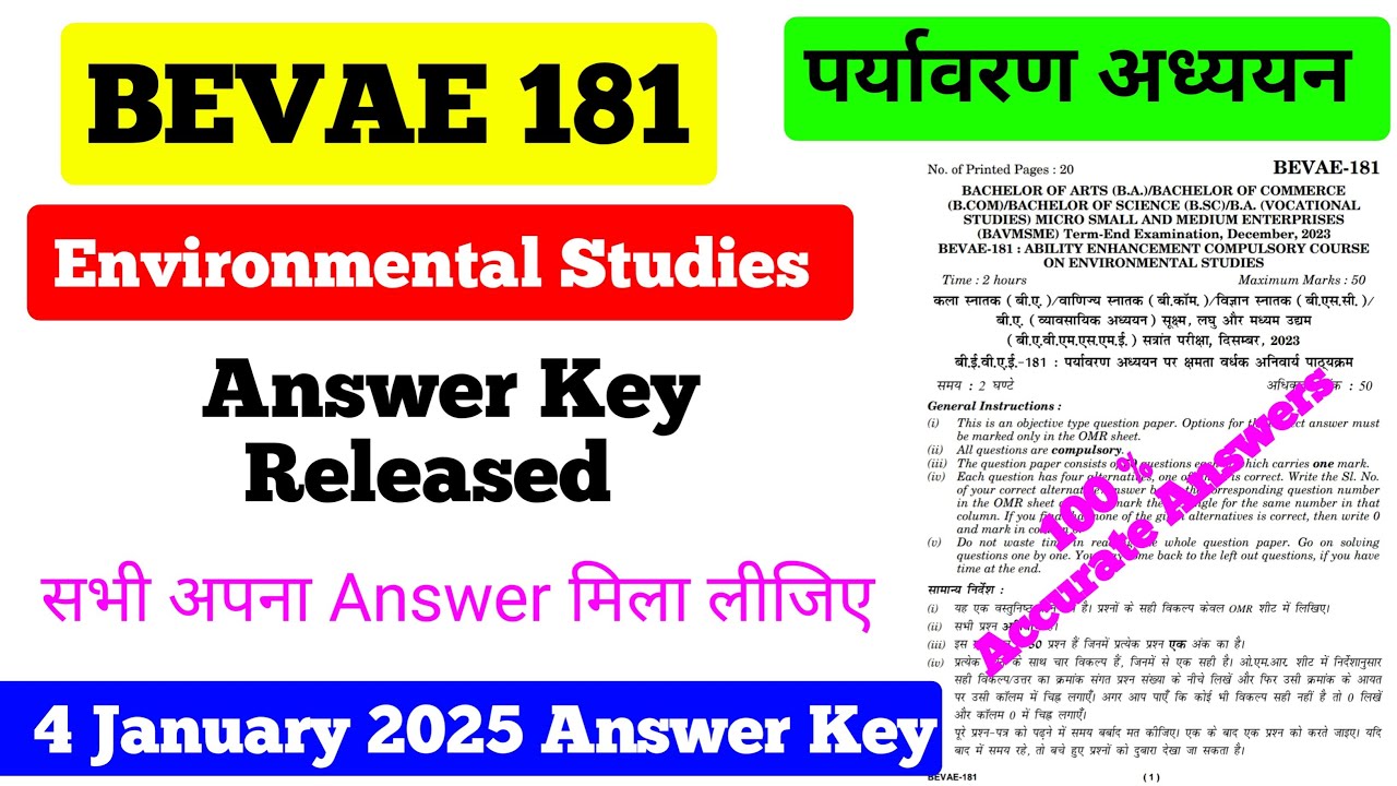 BEVAE 181 Dec 2024 Answer Key | BEVAE 181 Environmental Studies Dec 24 ...