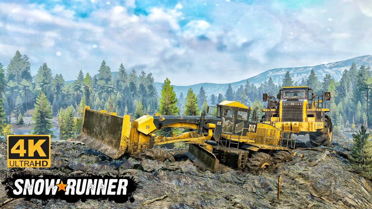 CAT 120M Motors Grader Towing a CAT 772G On Dangerous Muddy Road In ...