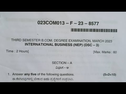 International Business 3rd Semester B.com NEP Question Paper March ...