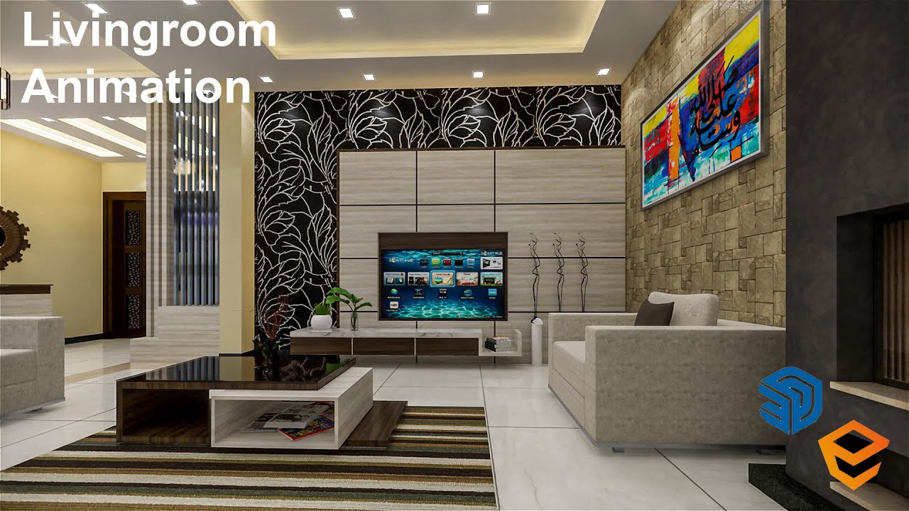 Realistic interior design Livingroom Render animation Enscape 3.2 ...