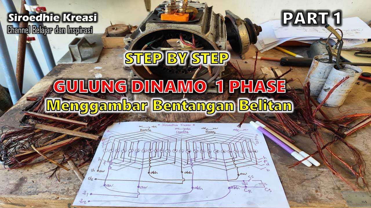 Step by step gulung dinamo 1 phase, Cara menggambar Bentangan Belitan ...