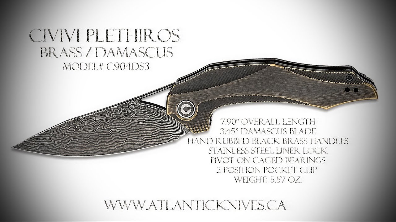 Civivi Plethiros - Hand Rubbed Brass/Damascus (Model# C904DS3) - YouTube