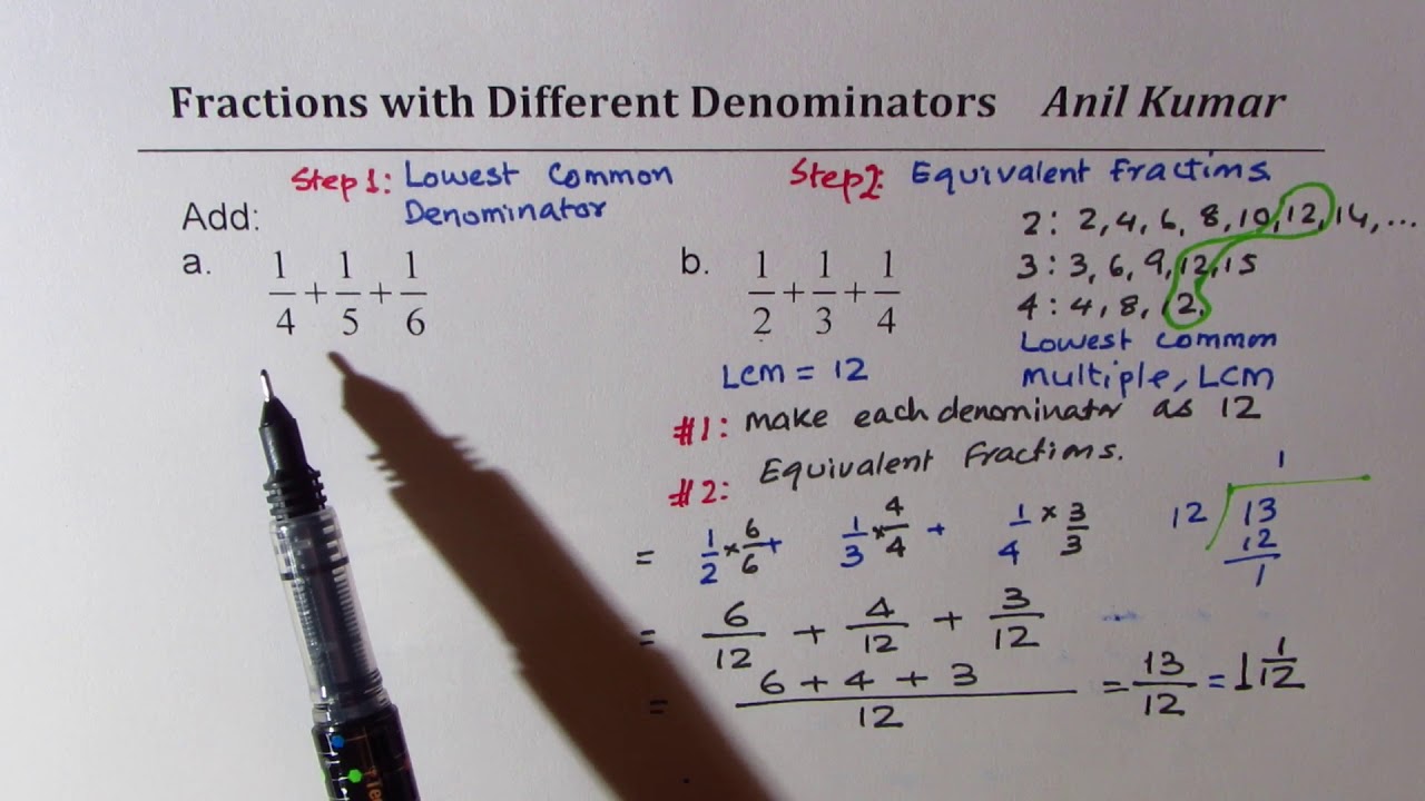 How To Add Fractions With Different Denominators LCM Equivalent Method YouTube How To Add Fractions With Different Denominators LCM Equivalent Method YouTube