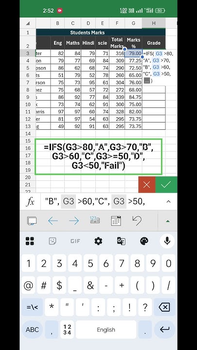 How to create Students Marks, Grade in Mobile Excel | IFS function #excel #tricks #mobileexcel ...