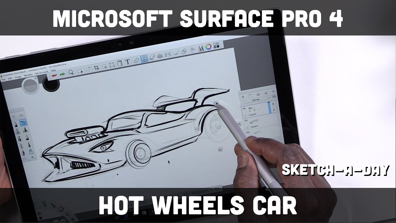 Microsoft Surface Pro 4: Sketching a hotwheels style car - YouTube